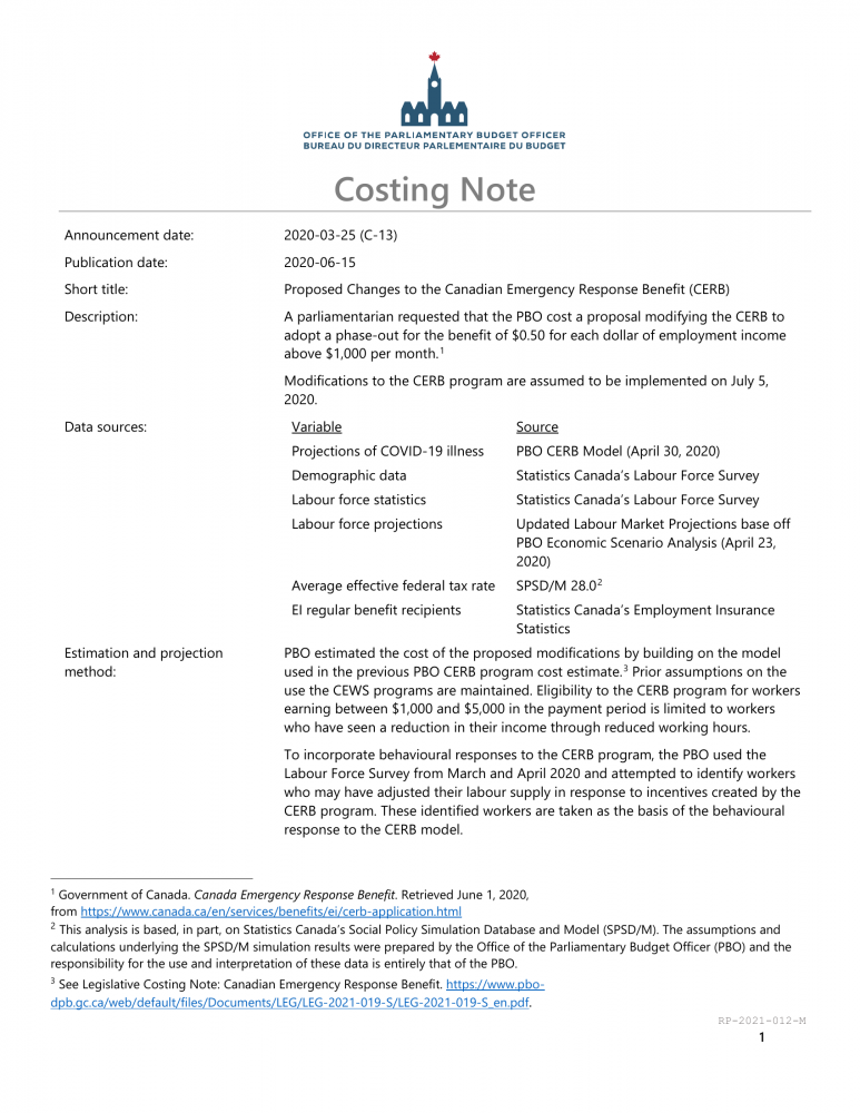 Proposed Changes to the Canadian Emergency Response Benefit (CERB)